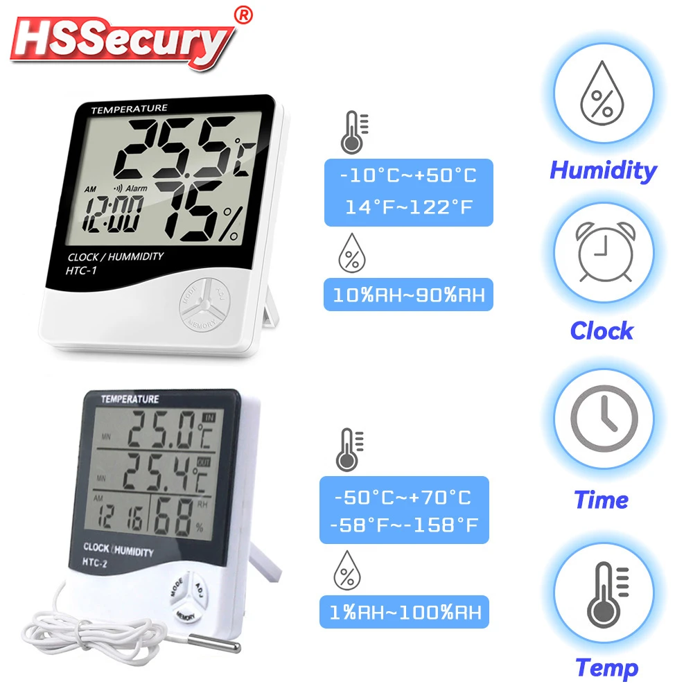 Lcd Electronic Temperature Humidity Meter Indoor Outdoor Thermometer ...