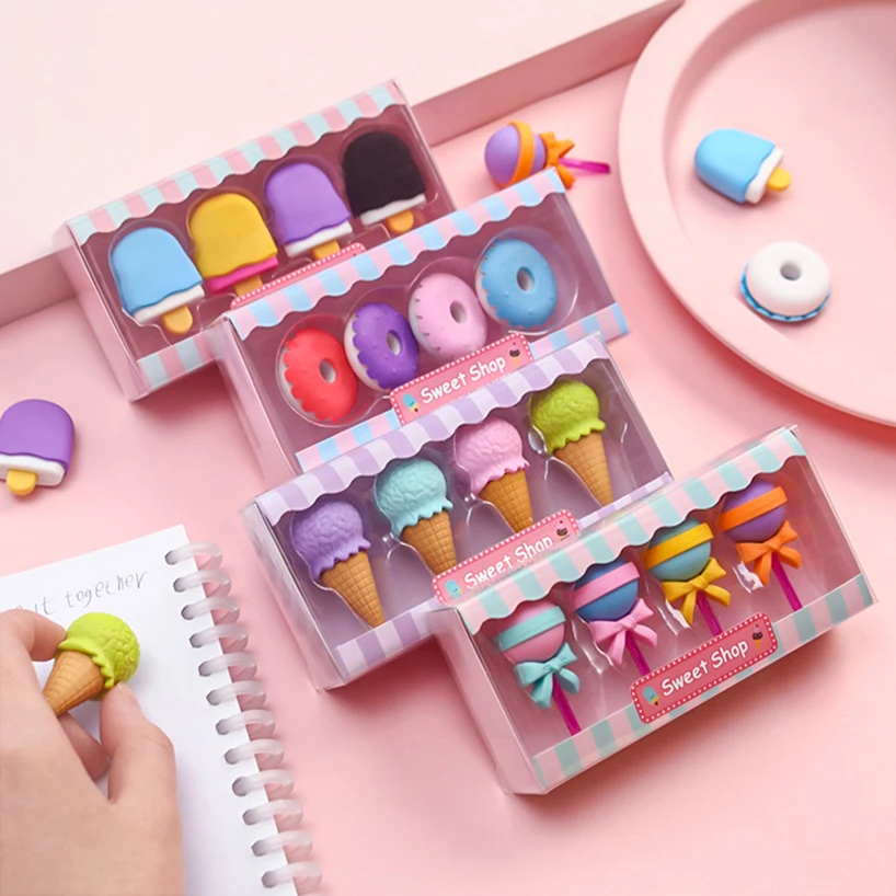 4Pcs-Kawaii-Eraser-Gomas-De-Borrar-Stationery-Erasers-Creative-School ...