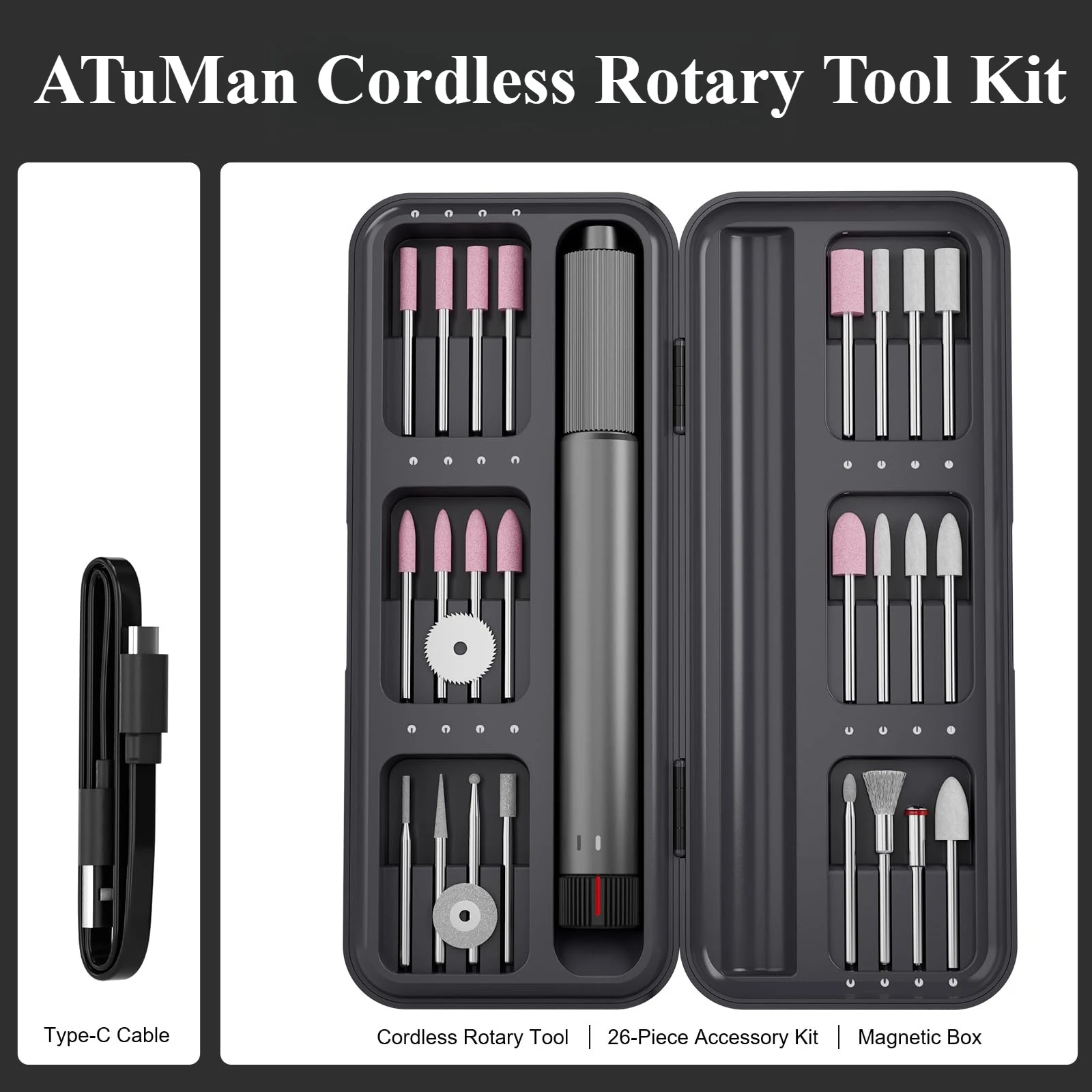 ATuMan 5V Cordless Rotary Tool Kit 2 Speed 19000 RPM Power Rotary Tools ...