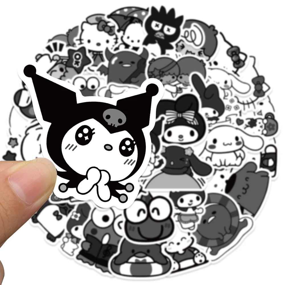 10/50pcs Black And White Cute Sanrio Stickers Kuromi Hello Kitty ...