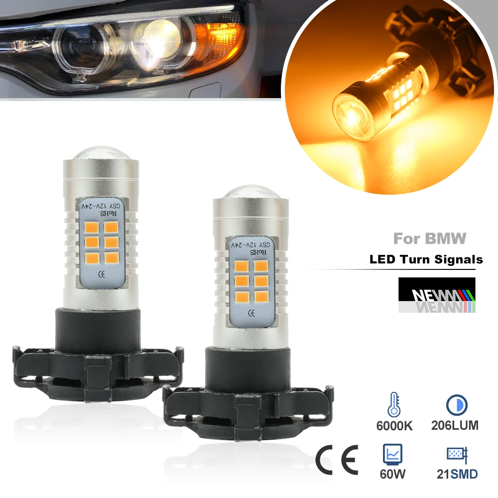 2x PY24W PY24WSY Led Front Turn Signal Indicator Lights For BMW E90 E91 ...
