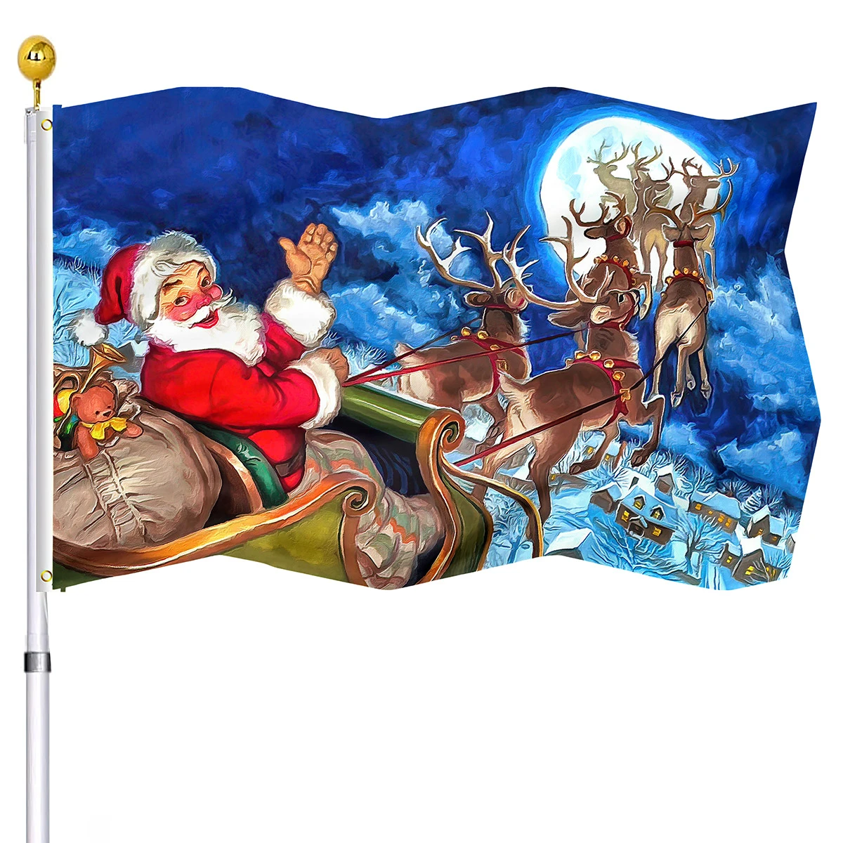 Santa Clause Elk Flag Welcome Home Holiday Brass Grommet Winter ...