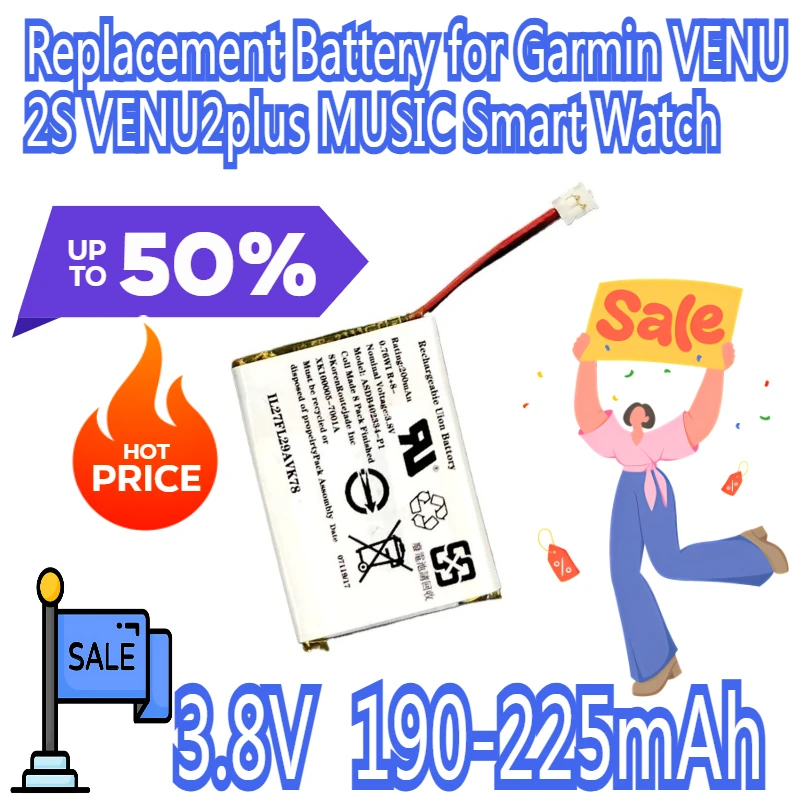 3.8V Replacement Battery for Garmin VENU 2S VENU2plus MUSIC Smart Watch ...