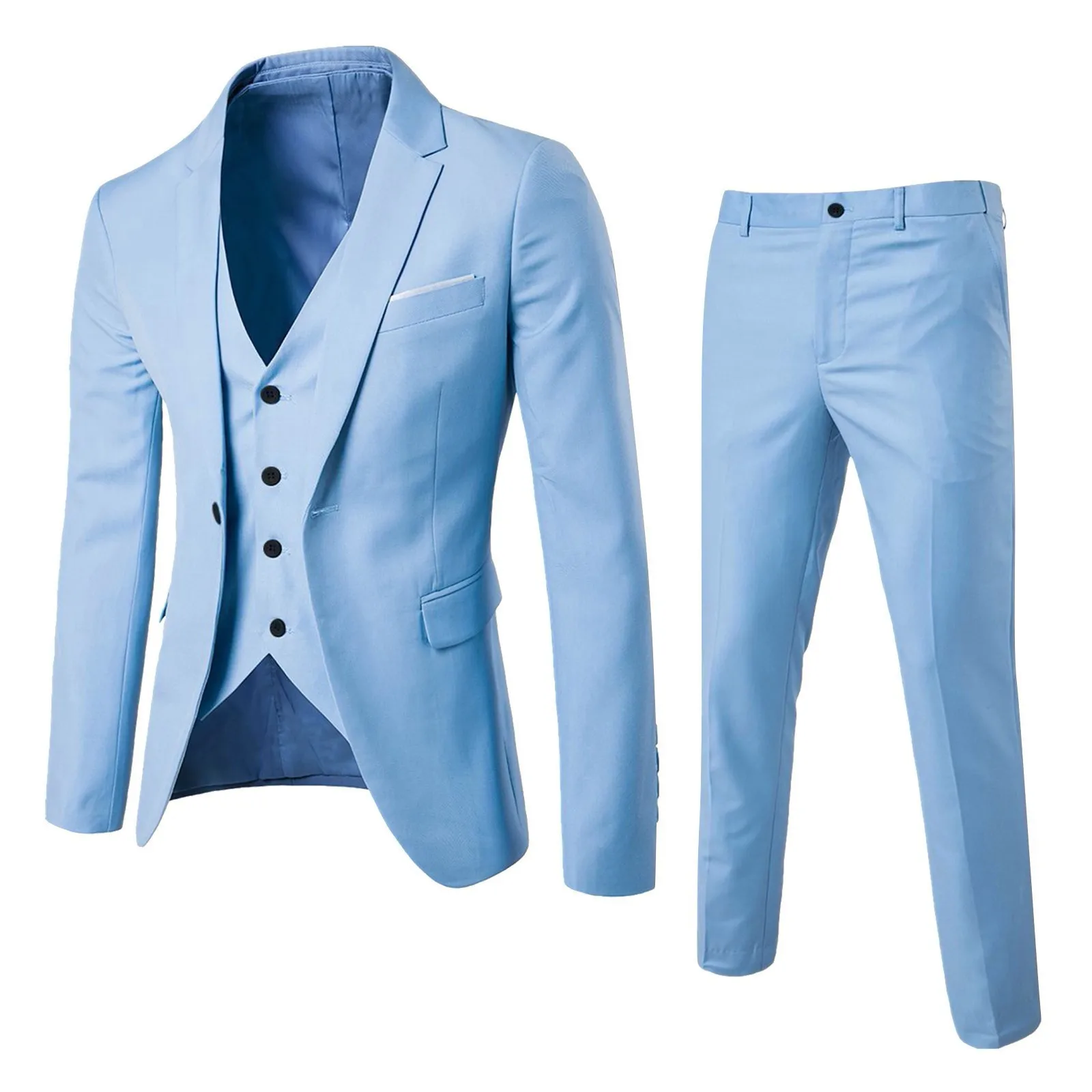 Men-s-Solid-Color-Suit-Slim-3-Piece-Suit-coat-Business-Dress-Pants ...