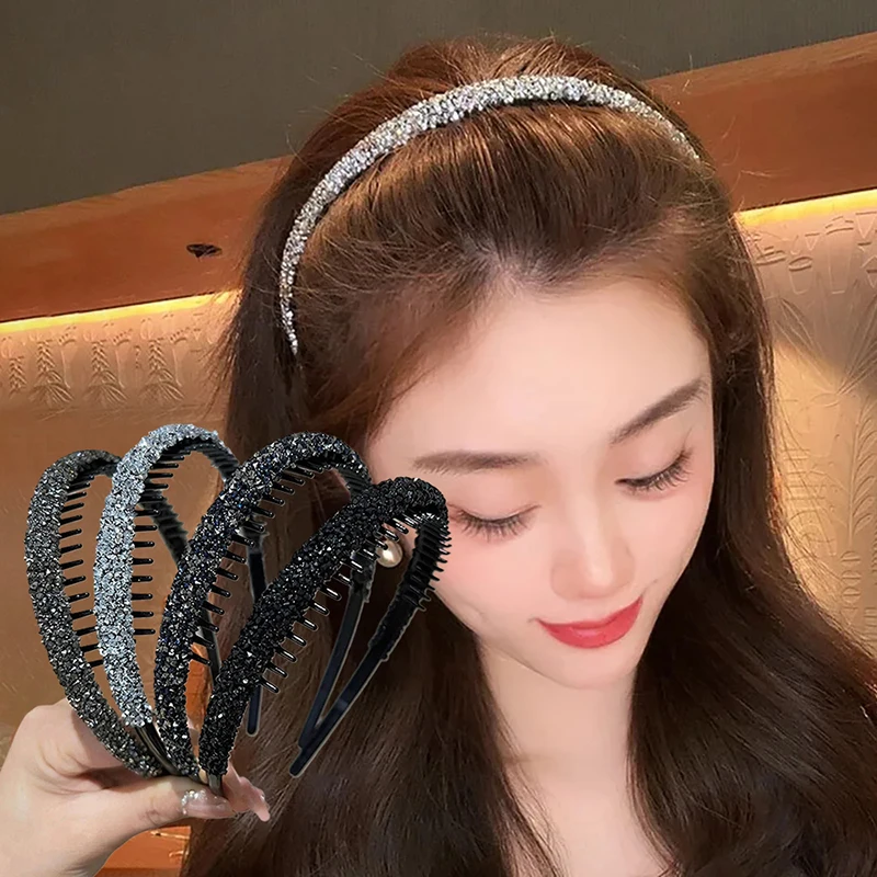 Non-slip-Rhinestone-Hair-Hoops-Bands-Women-Toothed-Elastic-Headbands ...