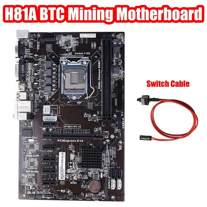 H81A BTC 마이닝 마더 보드 + 스위치 케이블 LGA1150 DDR3 RAM 슬롯 6 PCIE 그래픽 카드 슬롯 SATA3 ...