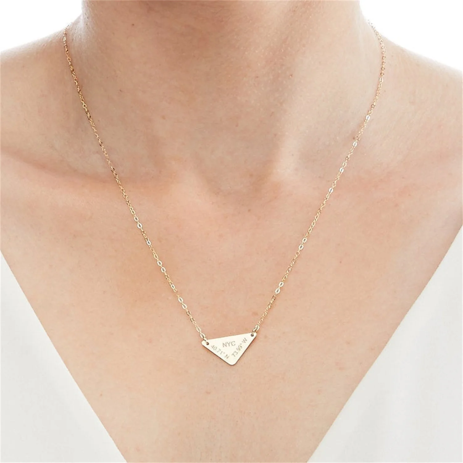 Custom Latitude Longitude Triangle Engraved Necklace Geometric Shape ...
