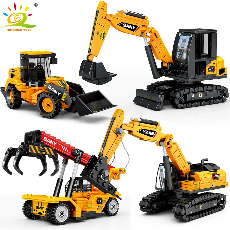 HUIQIBAO-4PCS-SET-Engineering-Truck-model-Building-Block-Excavator ...