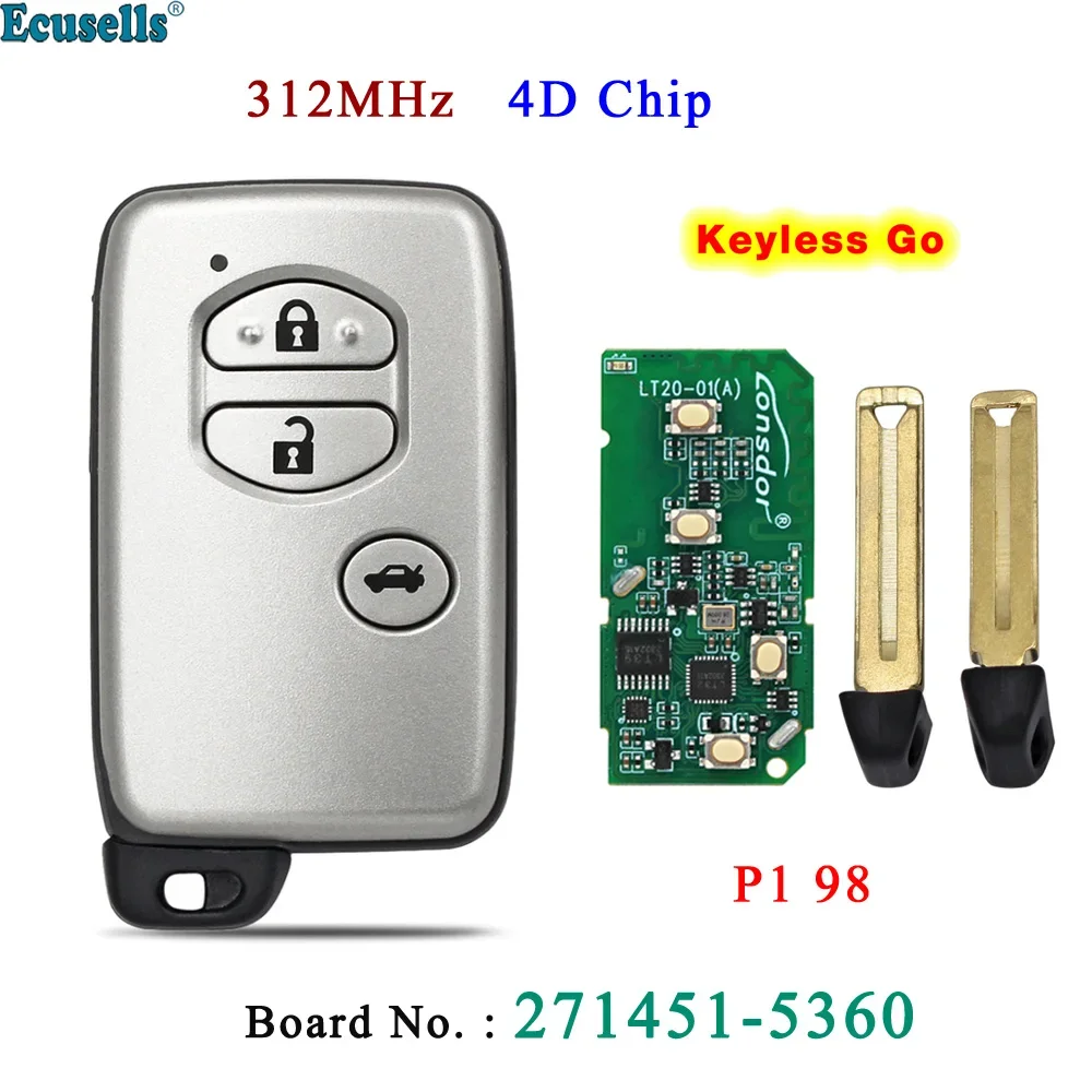 Ecusells-3-Button-Smart-Prox-Remote-Key-Fob-FSK-312MHz-4D-Chip ...