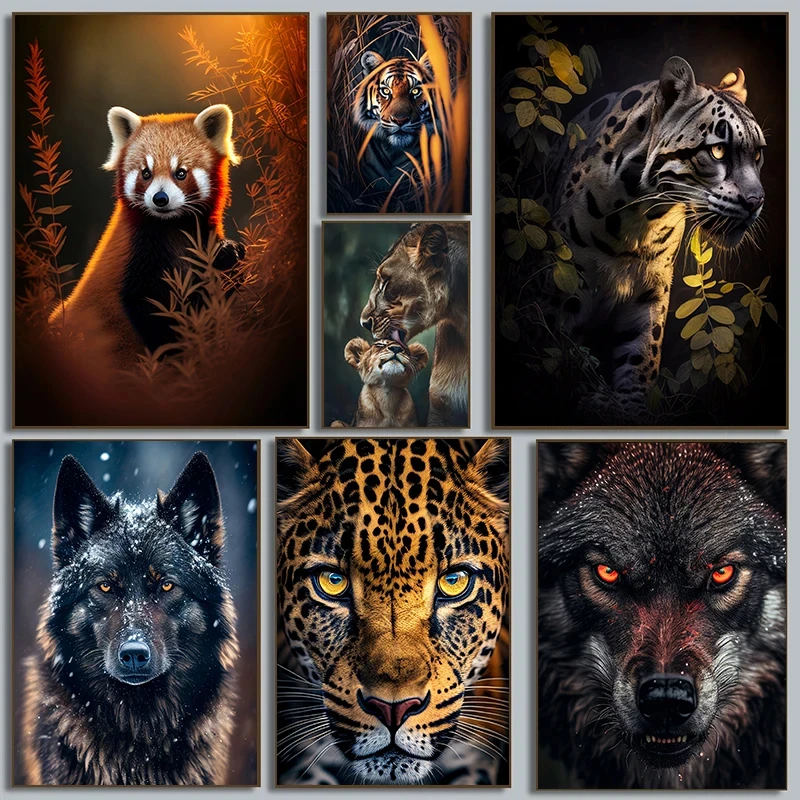 Modern Jungle Brutal Ferocious Animals White Wolf Leopard Tiger Monkey ...