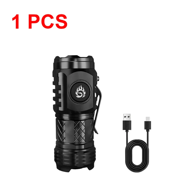1200LM New Powerful Mini LED Flashlight Built-in 18350 Battery Type-C ...