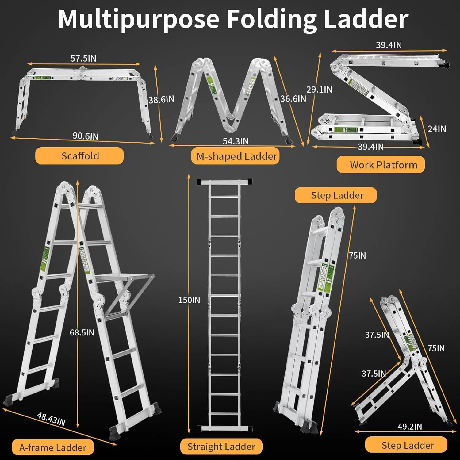 AIRAJ-Multifunctional-Folding-Ladder-Safety-Thickened-Step-Household ...