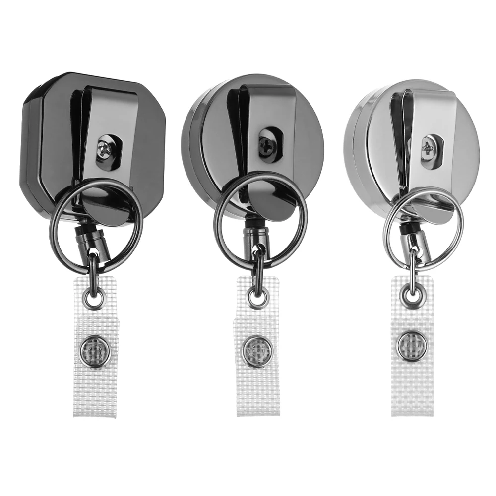 Retractable New Metal Card Key Ring Clip Wire Rope Pull Keychain Reel ...