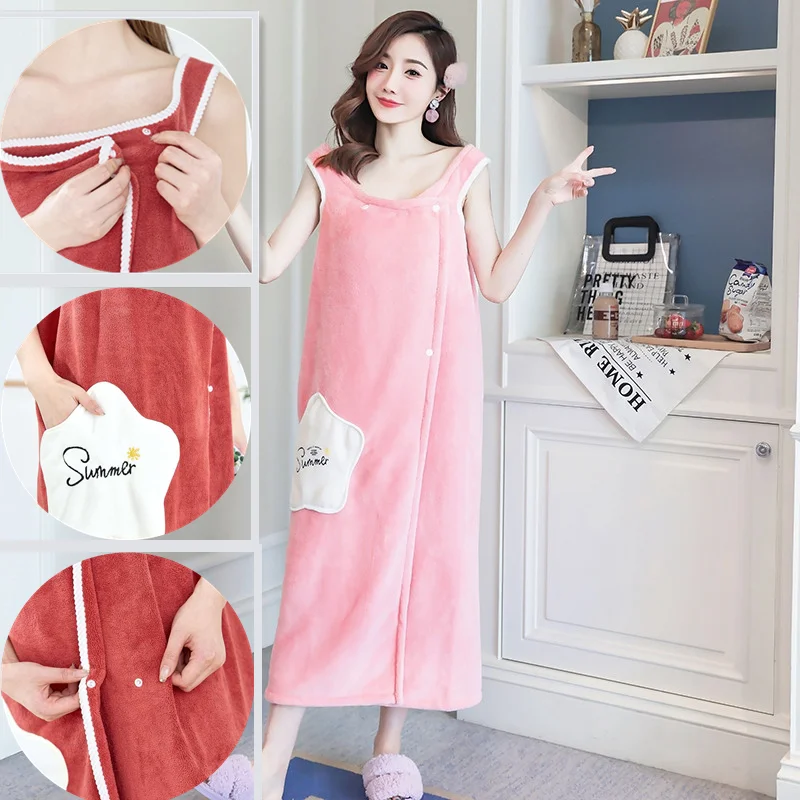 1PCS may wear bath towel bibulous coral wool sling bath skirt bathrobe ...