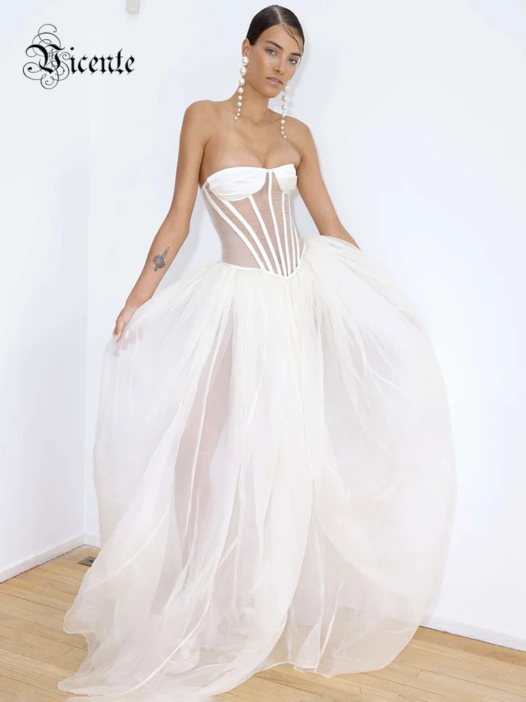 VC Boned Bodice Strapless Gown See-through Mesh Corset Back Closure ...