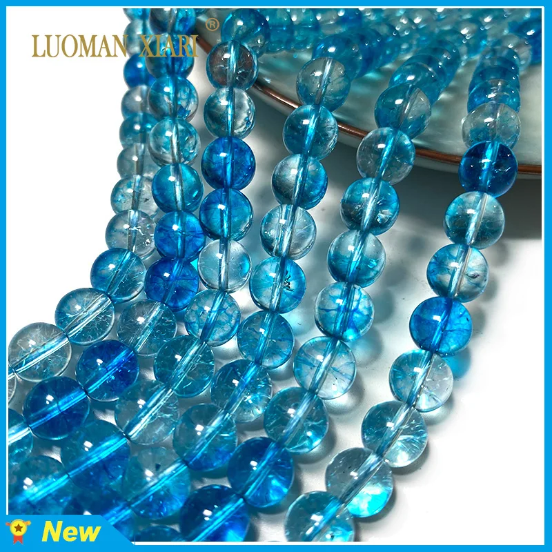 Natural-Stone-Beads-Ocean-Blue-Topaz-Crystal-Loose-Round-Spacer-Beads ...
