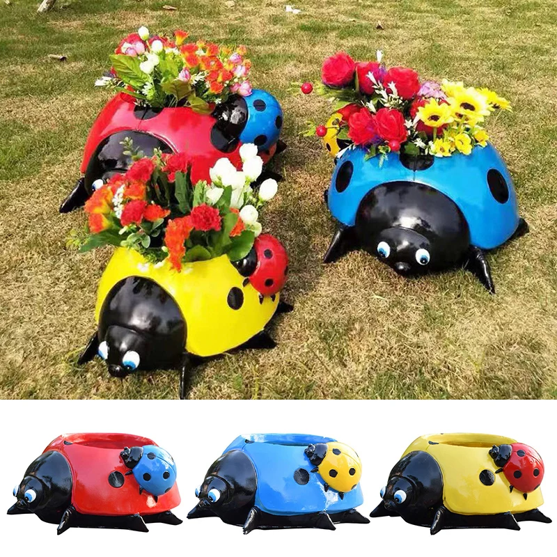 Outdoor-Garden-Sculpture-Seven-Star-Ladybug-Beetle-Ornaments-Flower-Pot ...