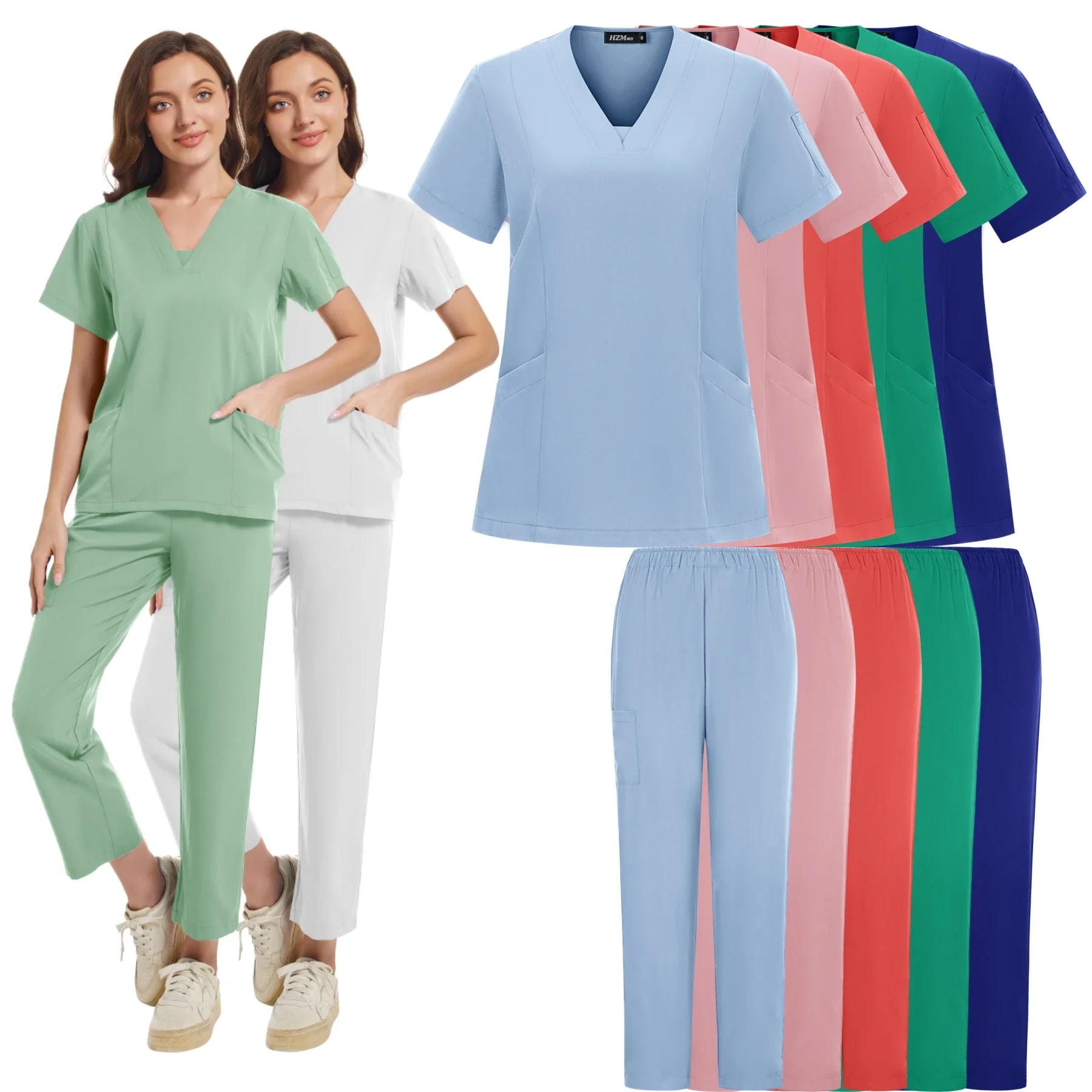 Short-Sleeves-Comfortable-V-Neck-Hospital-Nurse-Medical-Scrubs-Uniform ...