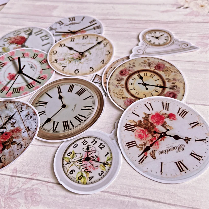 12pcs Flower Clock Stickers Travel Journal Craft Paper Scrapbooking ...