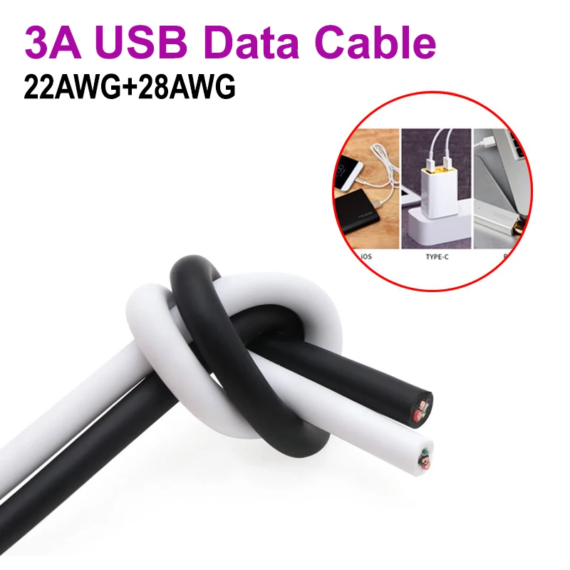 2/5/10M DIY Data Cable For Type-C iOS PC Fast Charging USB Cable OD 4 ...