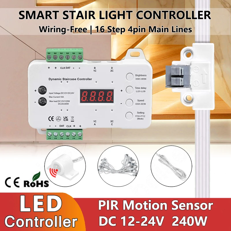 10A-240W-PIR-Motion-Sensor-Stair-Step-LED-COB-Single-Color-Light-Strip ...