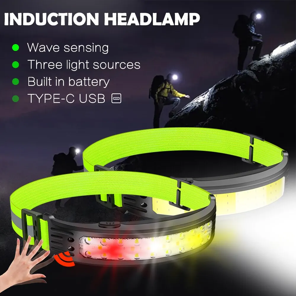 COB Sensor Headlight Built in Battery Fishing Headlamp Rechargeable 6 ...