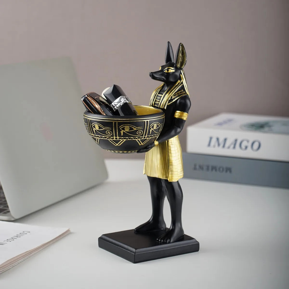Estatua de Dios Anubis de 25cm con cuenco, escultura egipcia ...