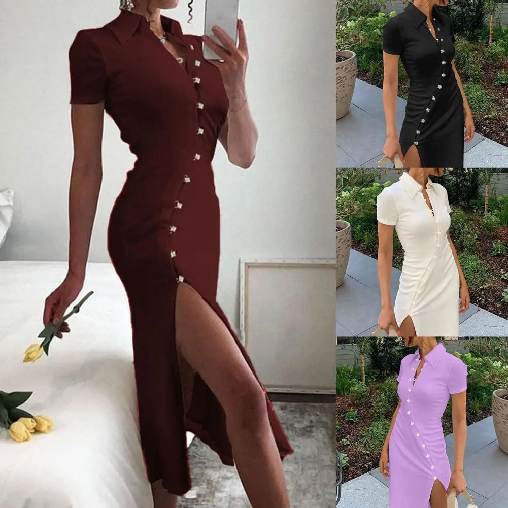 Amazing-Midi-Dress-Beautiful-Lady-Dress-Intellectual-Elegant-Solid ...