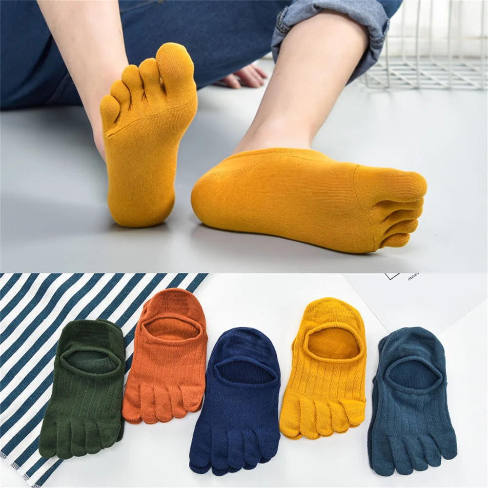 3-Pairs-Colorful-Five-Fingers-Socks-Anti-Slip-Men-Women-Slipper-Toe ...
