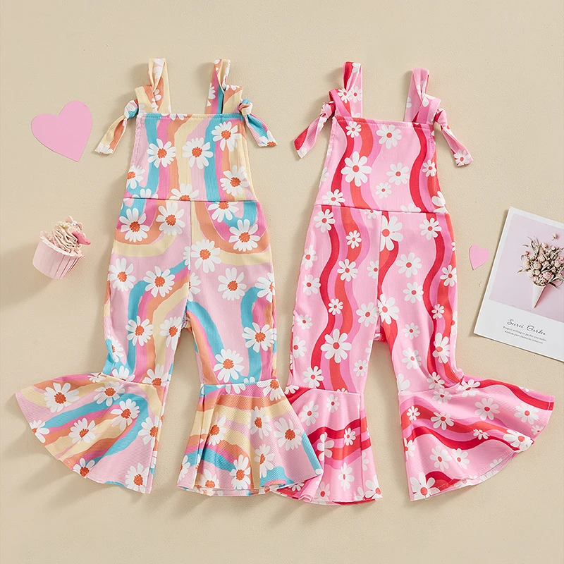 1-4years Girl Bell Bottom Jumpsuit Cute Daisy Print Square Neck ...