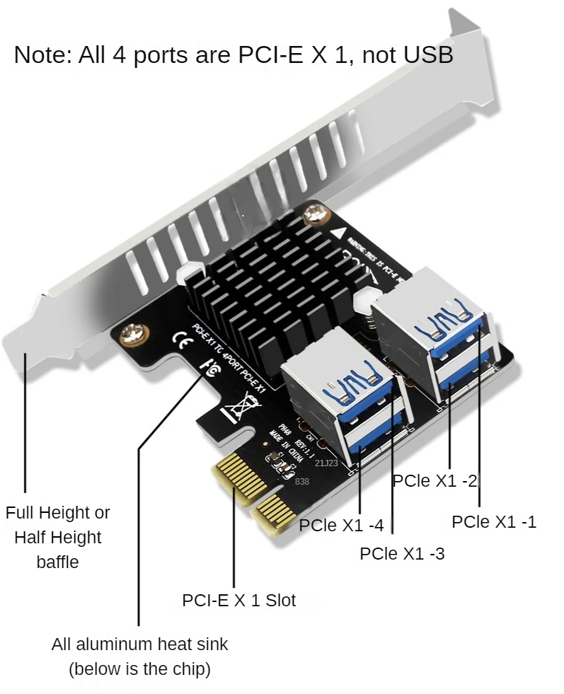 PCI-E Hingga PCI Express X1 Slot Kartu Riser Port PCIE 1X Adaptor Slot ...
