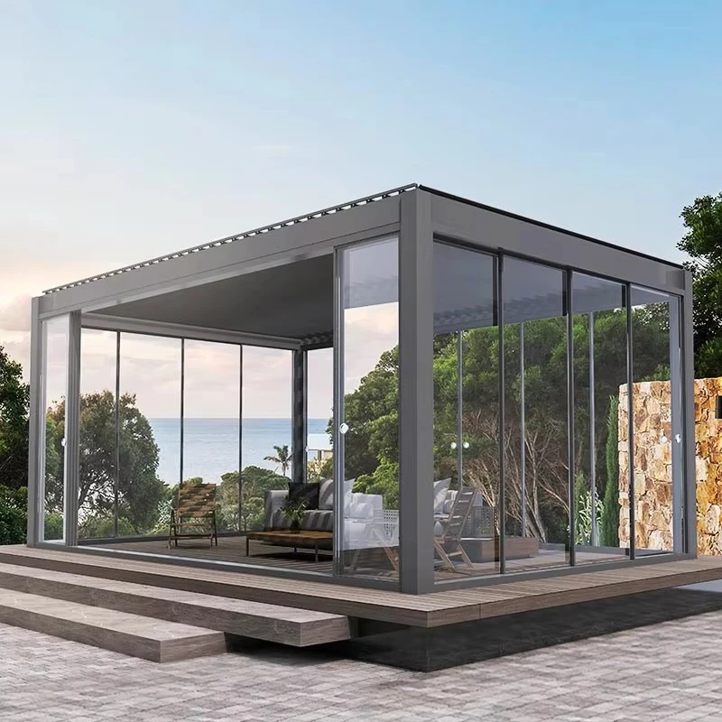 Motorized Pergola En Aluminum Bioclimatic Gazebo with LED Lights ...