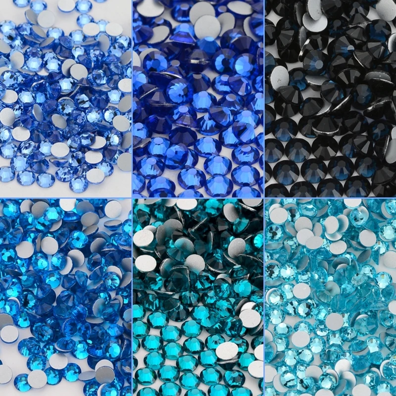 Blue Glass Flat Back Rhinestones Glitter Round Gemstones Non Hot Fix ...