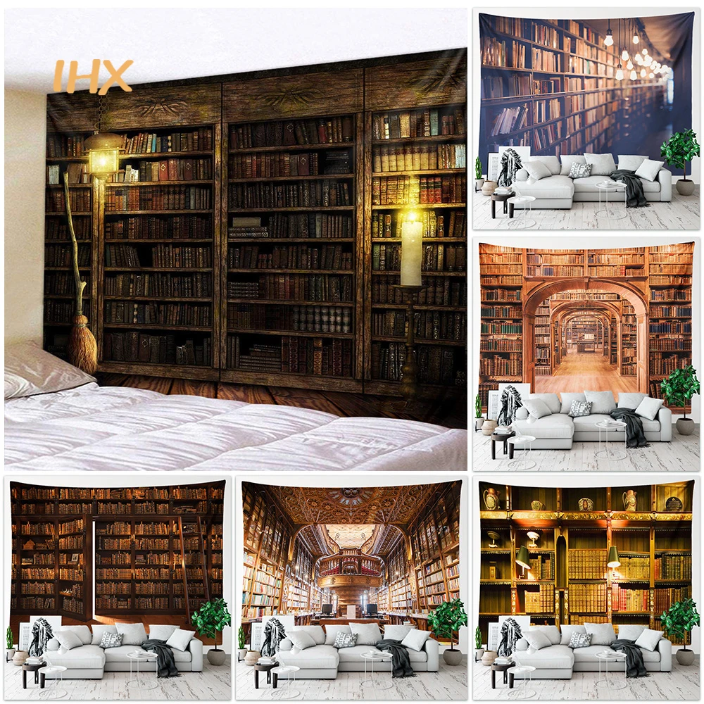 Vintage-Library-Bookshelf-Tapestry-Wall-Hanging-Home-Aesthetics ...