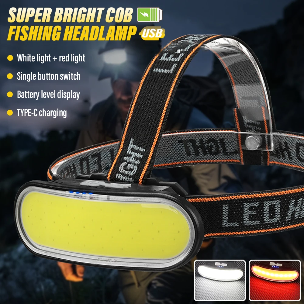 Super bright COB fishing headlamp Portable work light Outdoor camping ...