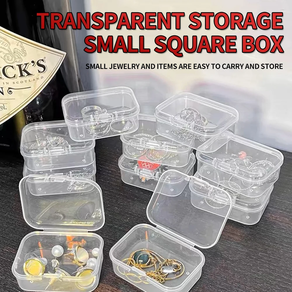 Mini Square Plastic Storage Boxes White Transparent Jewelry Dustproof ...
