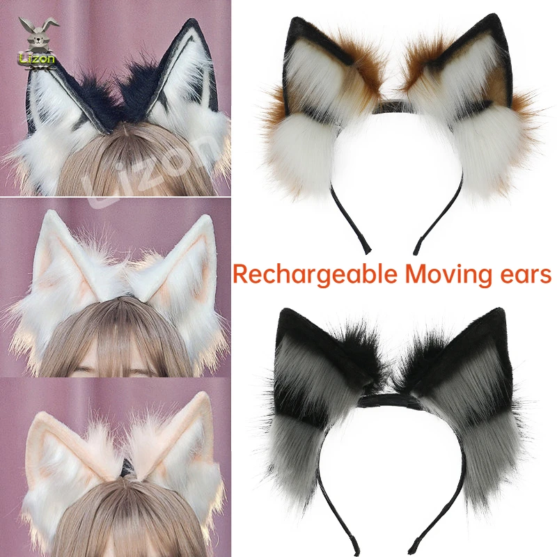 Moving-Ears-Fox-Ears-and-Tail-White-Wolf-Ears-Headband-Halloween ...