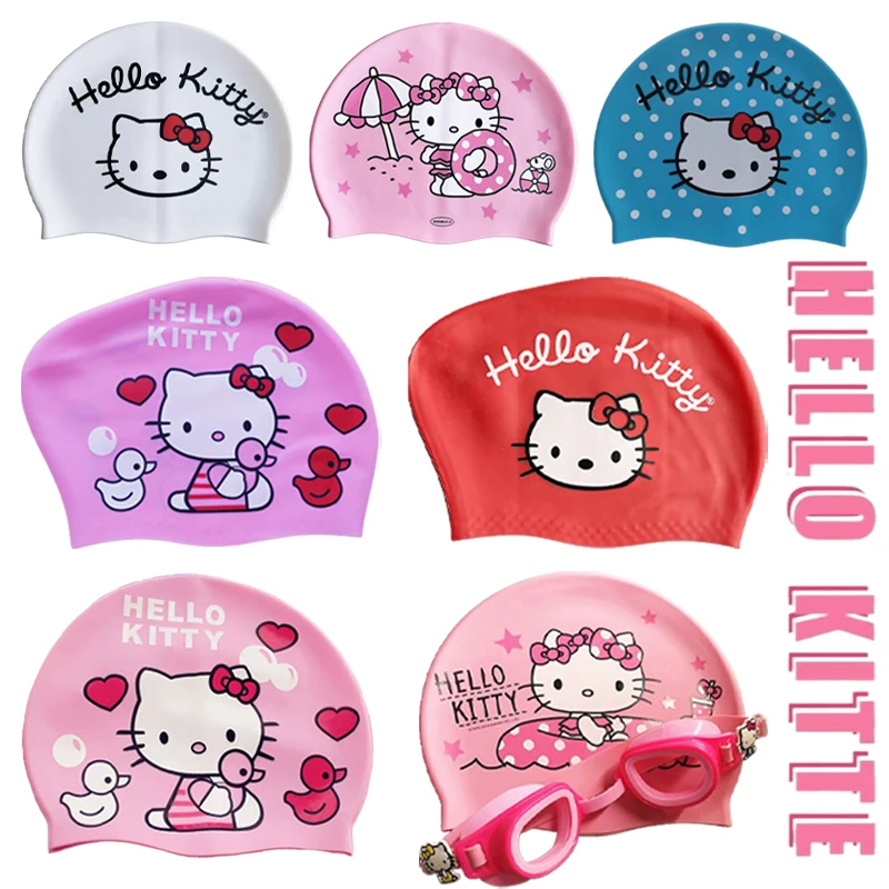 Sanrio-gorros-de-nataci-n-de-Hello-Kitty-para-ni-os-gorro-de-buceo-de ...