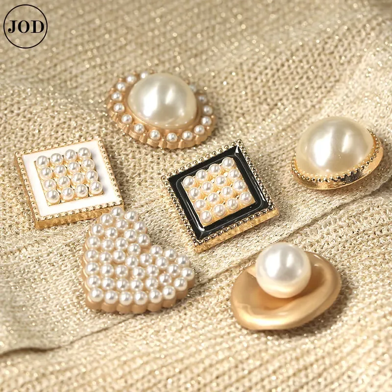 6Pcs-Jewel-Heart-Metal-Gold-Pearl-Flower-Buttons-For-Clothing-Sewing ...