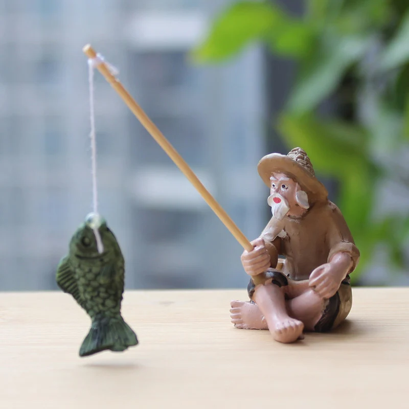 1 Set Sitting Fishing Man Resin Figure Statue Ornament Outdoor Garden ...