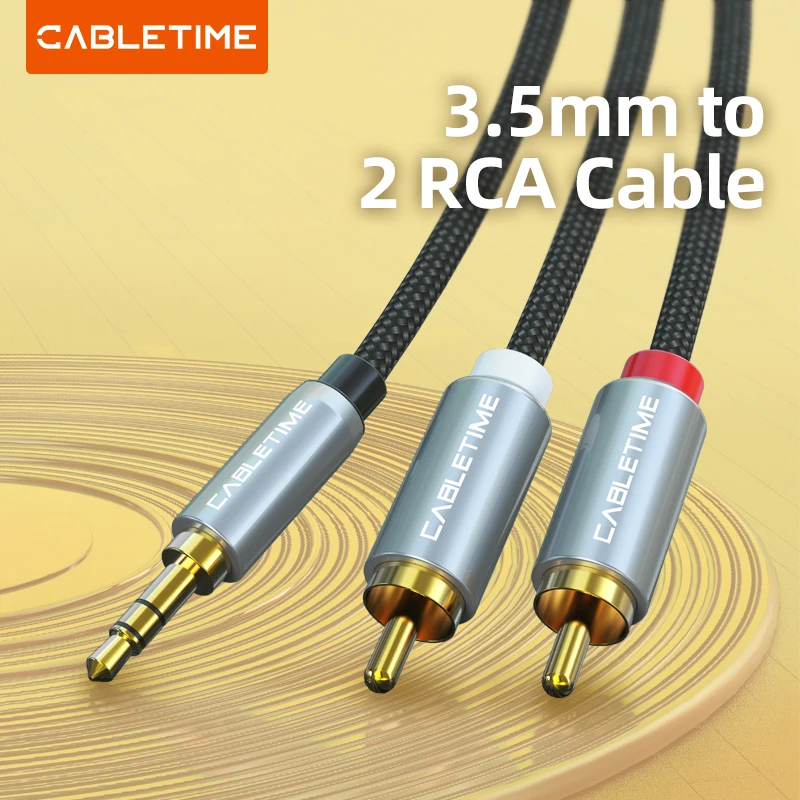 CABLETIME 3.5mm Jack to 2 RCA Cable M/M 3.5 RCA AUX Stereo Cable for DJ ...