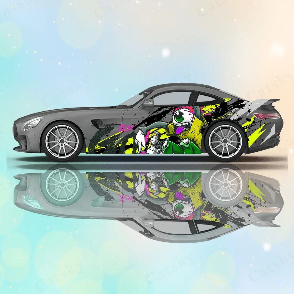 Green Racing Line Eyes Cartoon Car Vinyl Wraps Decal PVC Anti Scratch ...