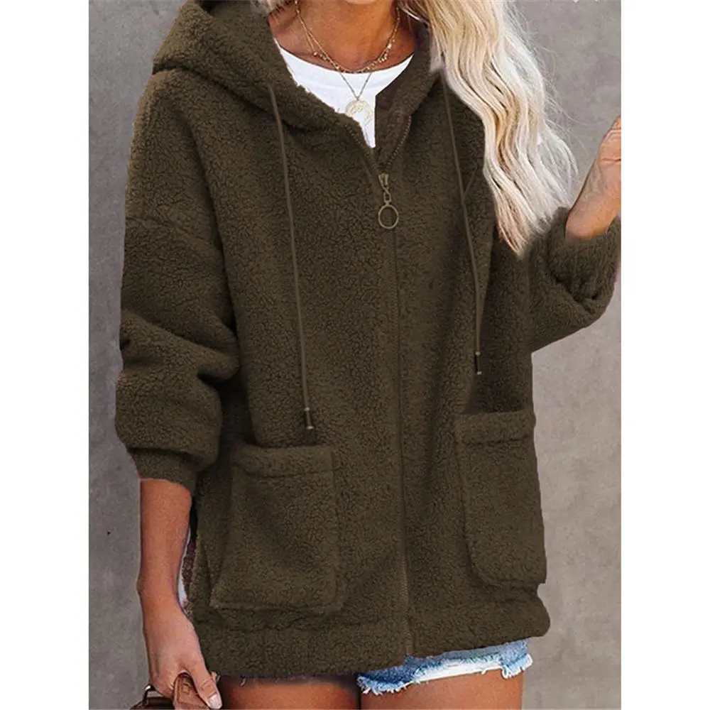 Hoodie Long Sleeve Plain Heavyweight Micro-Elasticity Loose Hooded Teddy Jacket For Women