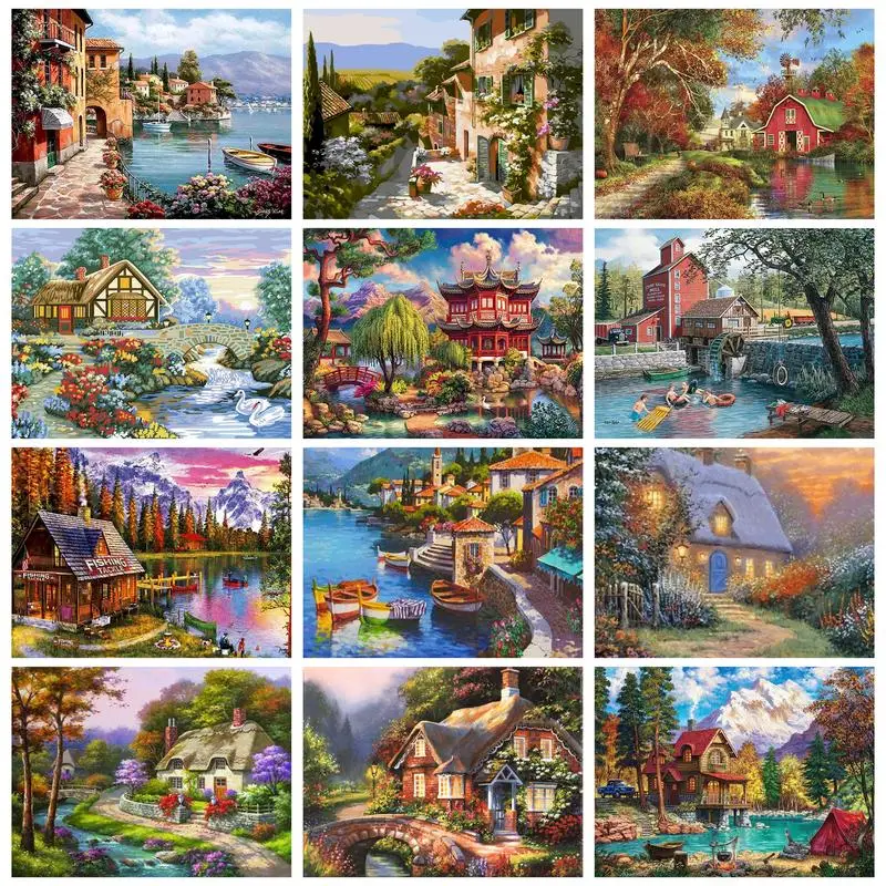 RUOPOTY-Frame-Countryside-Painting-By-Numbers-For-Adults-Kits-Landscape ...