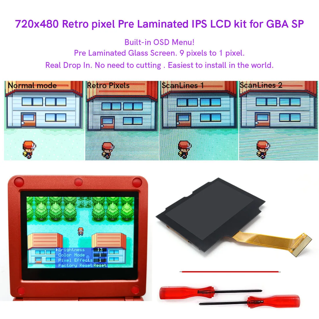 Display-IPS-para-Console-GBA-SP-Drop-In-HD-Pixel-Retro-LCD-IPS ...