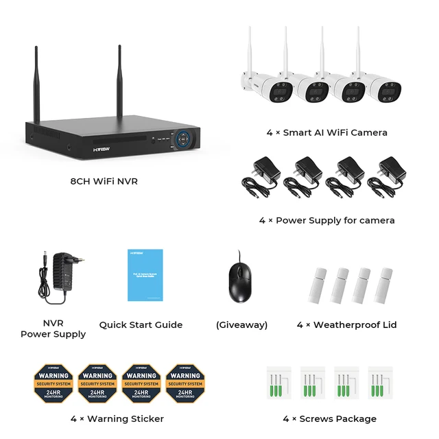 H.view 8CH 5mp Wireless CCTV System Kit NVR wifi Outdoor AI IP Two-Way ...