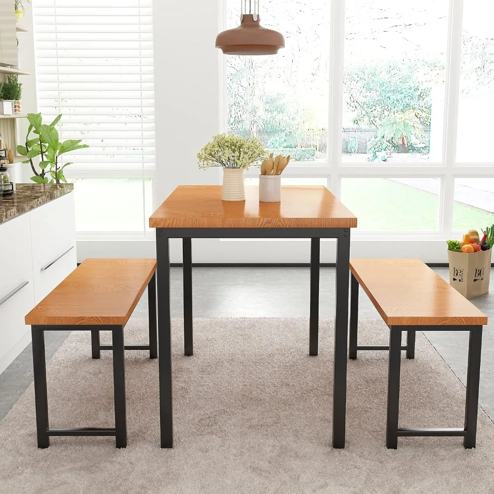 Dining-Room-Table-Set-Kitchen-Table-Set-with-2-Benches-Ideal-for-Home ...