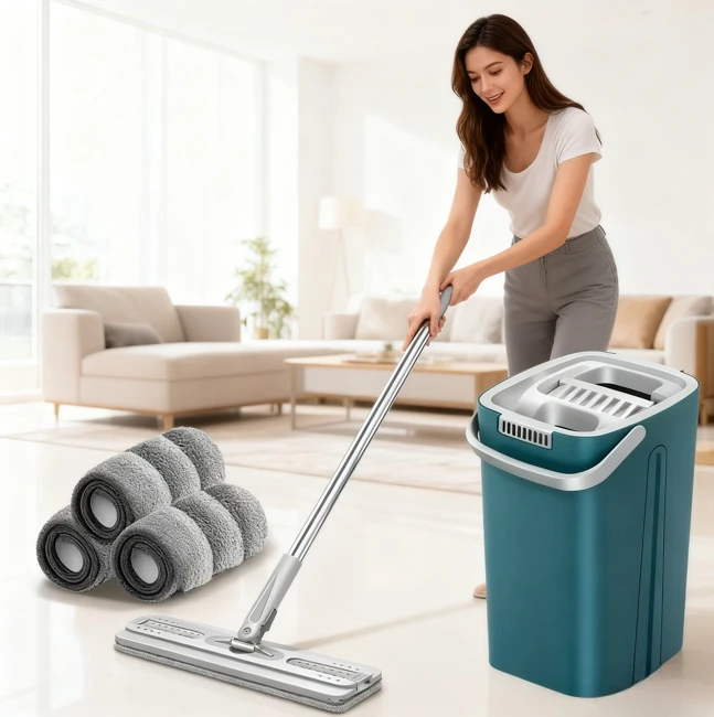 Hands-free Cleaning Flat Floor Mop and Bucket Game Kitchen Cleaning ...