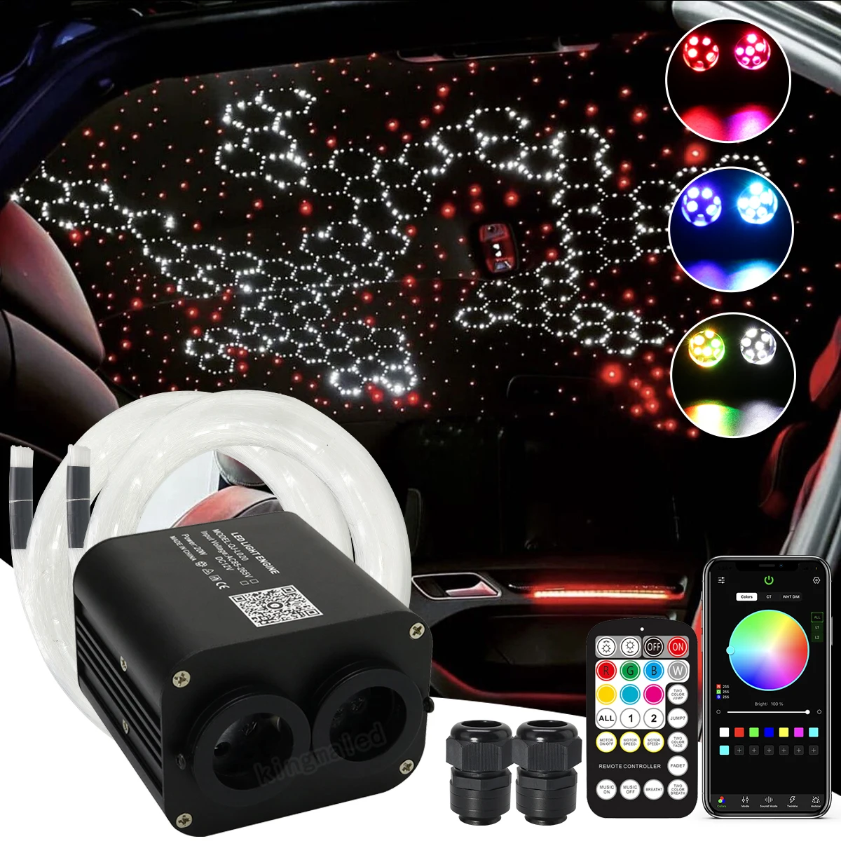 20W RGBW Double Head Car Starry Sky Music Control Car Roof Star Fiber ...