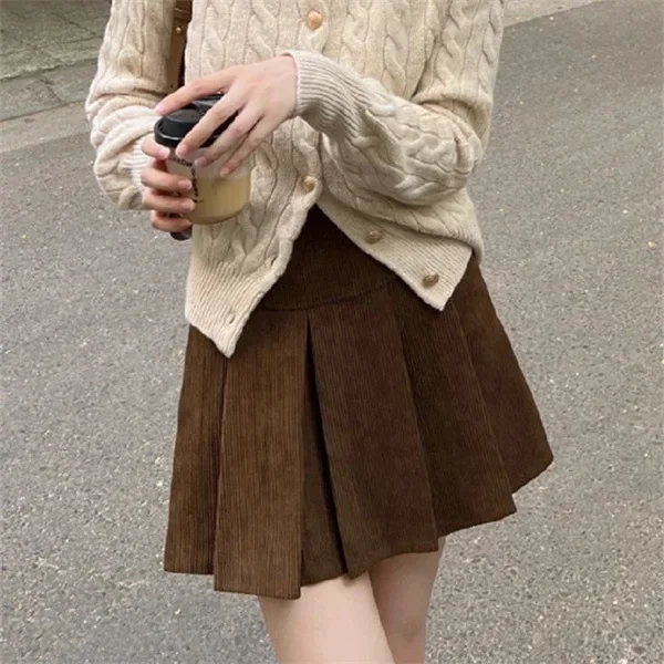 Plus Size High-Waisted Corduroy Skirt For Women Anti-Exposure Mini ...